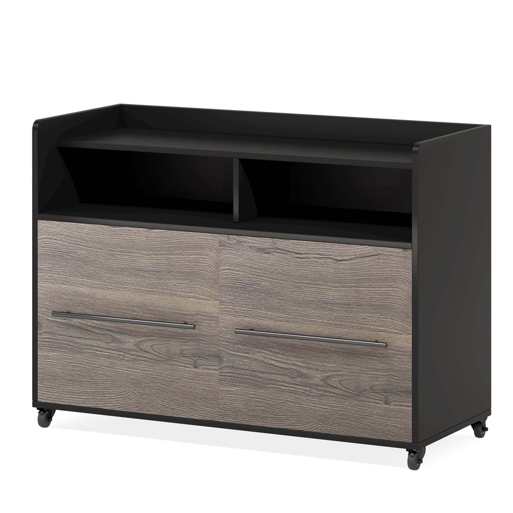 Tribesigns 2 Drawer File Cabinet Rolling Filing Cabinets for Home Office Grey lateral File Cabinet Wood File Cabinet for Letter Size, Printer Stand with Rolling Wheel and Open Storage Shelves