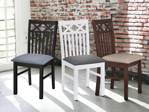 Liveasy Furniture Dining Chairs Set of 2, Dining Room Chairs with Solid Wood Legs, Kitchen Chairs with Cushion (White, Set of 2)