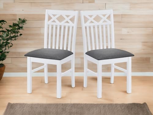 Liveasy Furniture Dining Chairs Set of 2, Dining Room Chairs with Solid Wood Legs, Kitchen Chairs with Cushion (White, Set of 2)