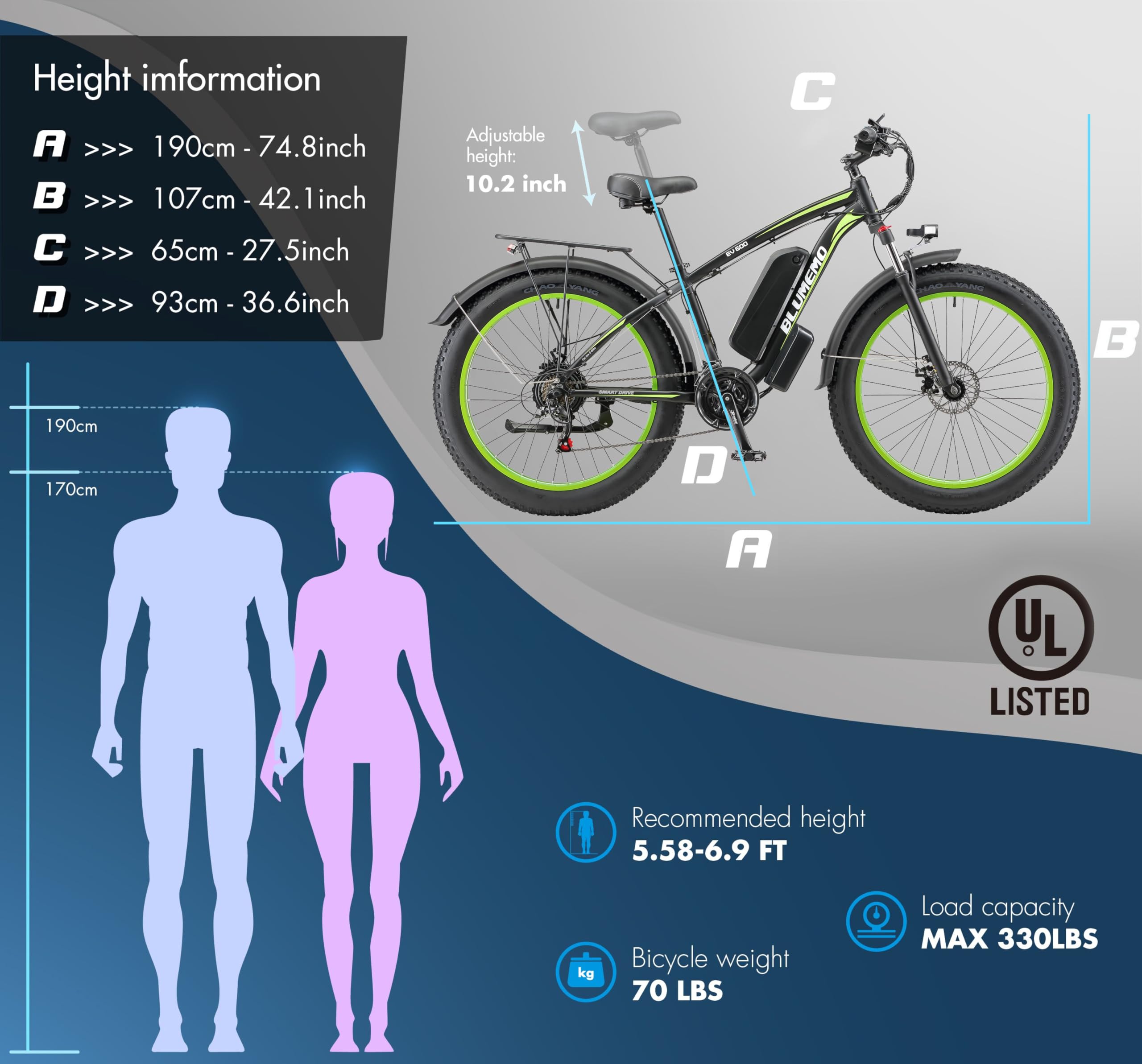BLUMEMO Electric Bike for Adults 1000W, Removable 48V/17.5AH Battery E-Bike, Max 31Mph,Fat Tire Electric Bicycle 26" 4.0 for Trail Riding/Excursion/Commute 21-Speed Shifting UL and GCC Certified