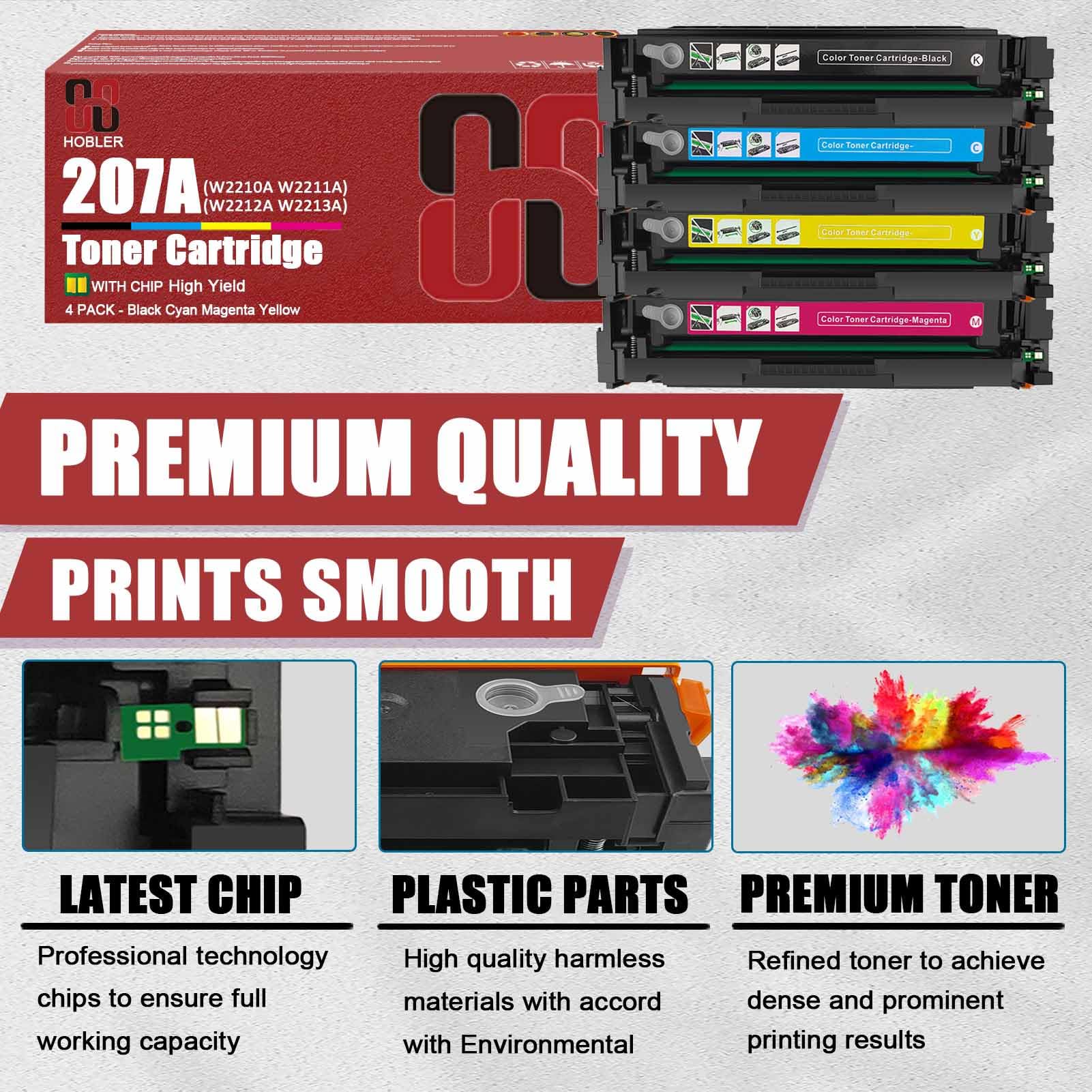 Replacement 207A Toner Cartridges Compatible for HP W2210A W2211A W2212A W2213A Toner Cartridge Work for Laserjet Pro M255DW M255NW M282NW M283FDN M283FDW Printers 1 Black Pack
