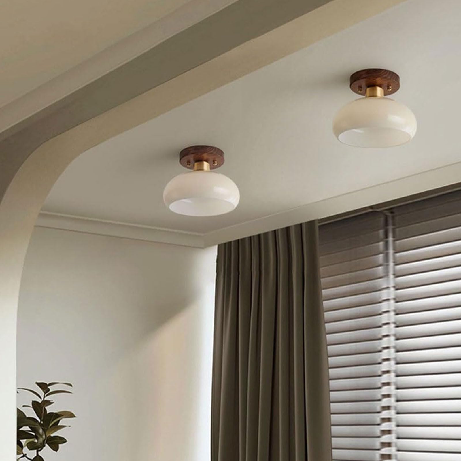 CATA-MEDICA Ceiling Lamp Mid-Century Modern Semi Flush Mount Ceiling Light with Glass Shade Vintage Milky White Glass Ceiling Lamp for Living Room Bedroom 1 Pack/2 Pack