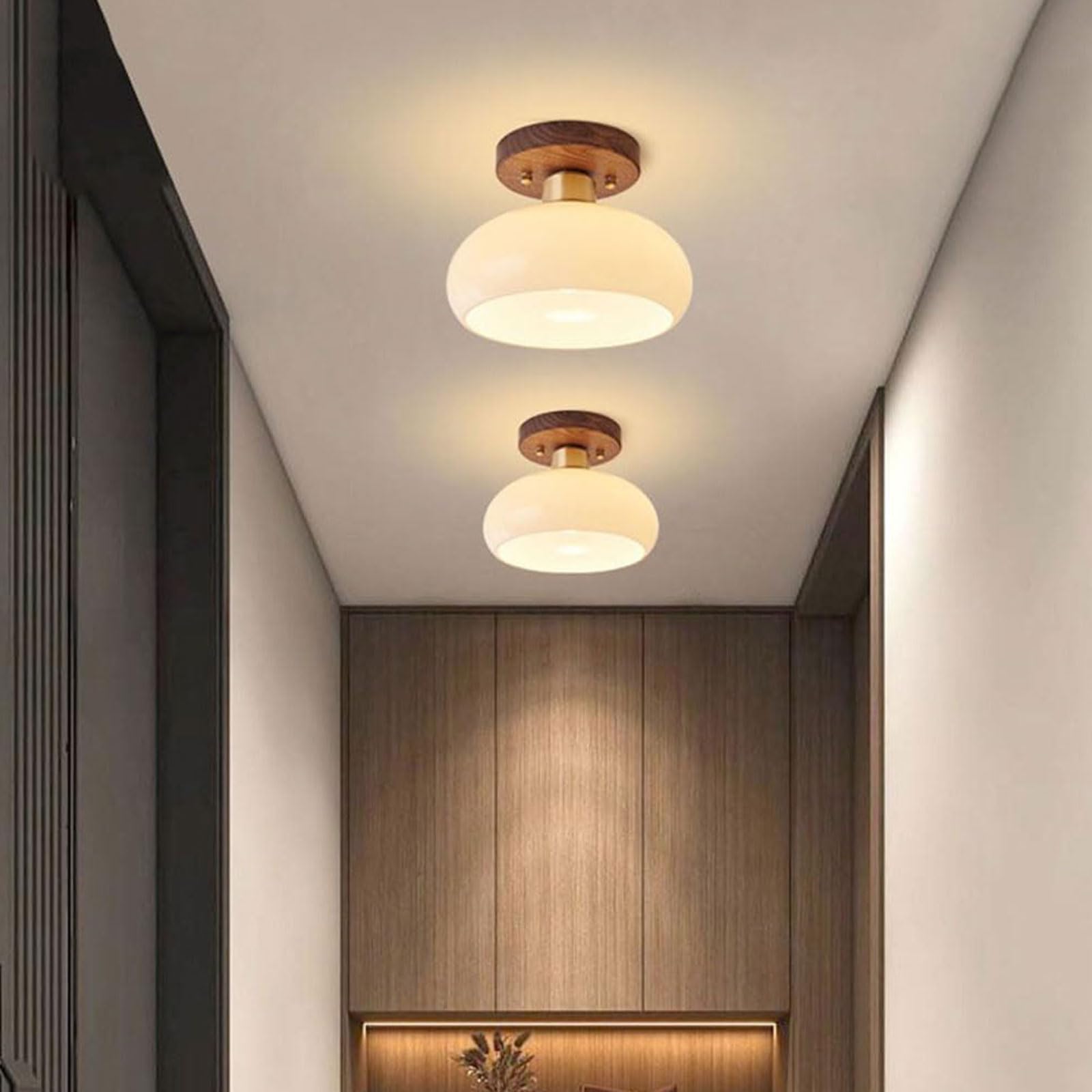 CATA-MEDICA Ceiling Lamp Mid-Century Modern Semi Flush Mount Ceiling Light with Glass Shade Vintage Milky White Glass Ceiling Lamp for Living Room Bedroom 1 Pack/2 Pack