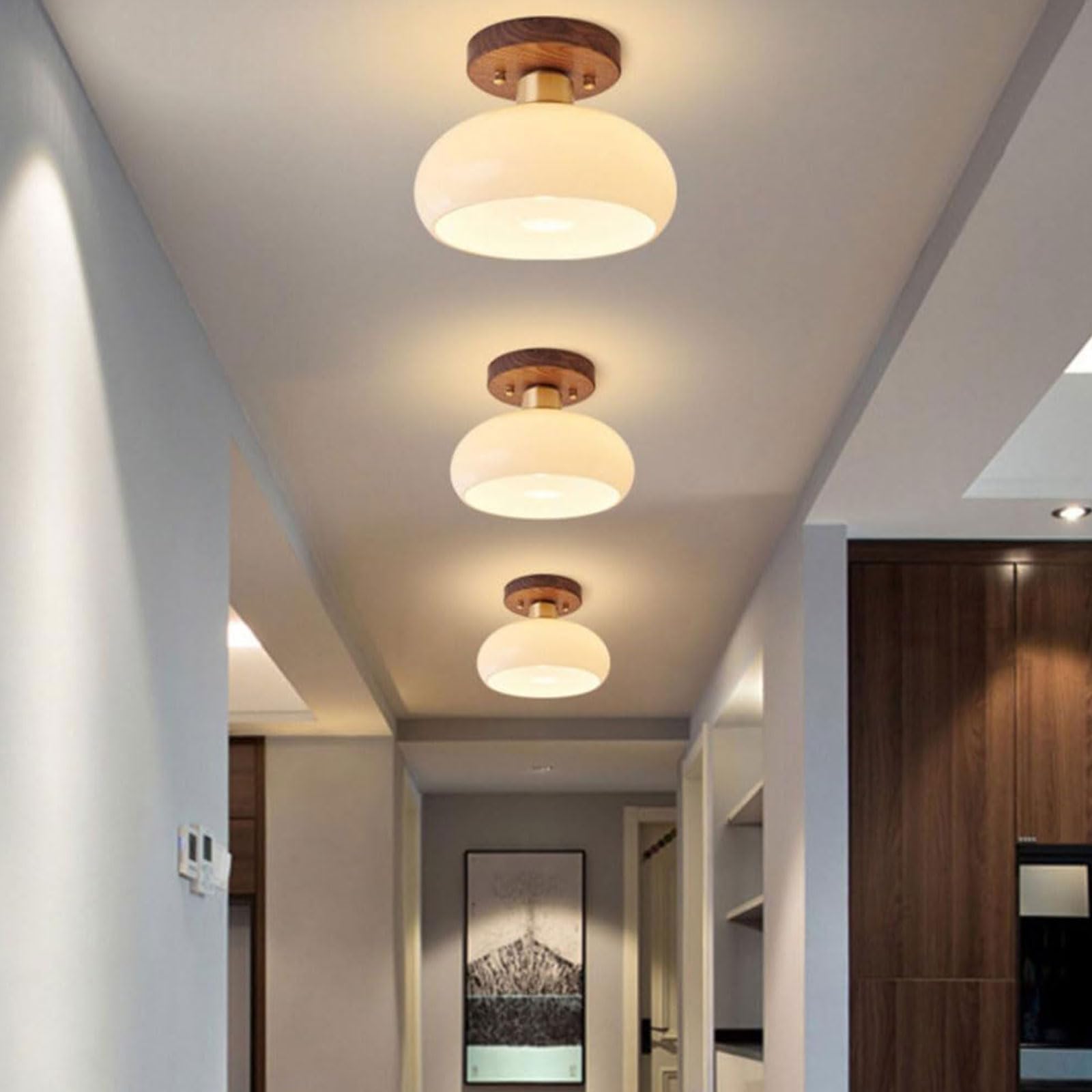 CATA-MEDICA Ceiling Lamp Mid-Century Modern Semi Flush Mount Ceiling Light with Glass Shade Vintage Milky White Glass Ceiling Lamp for Living Room Bedroom 1 Pack/2 Pack