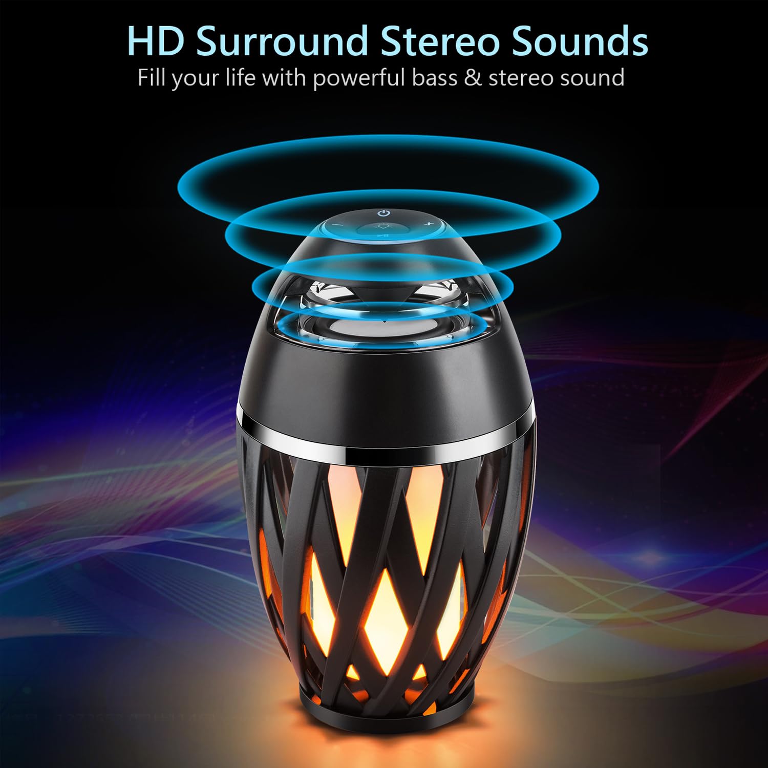 Tioneger Flame Outdoor Bluetooth Speakers, LED Table Lamp Speaker, Flame Light Speaker, Portable Wireless Waterproof Outdoor/Indoor LED Flickers Speaker with Handle, Gifts for Men (A1)