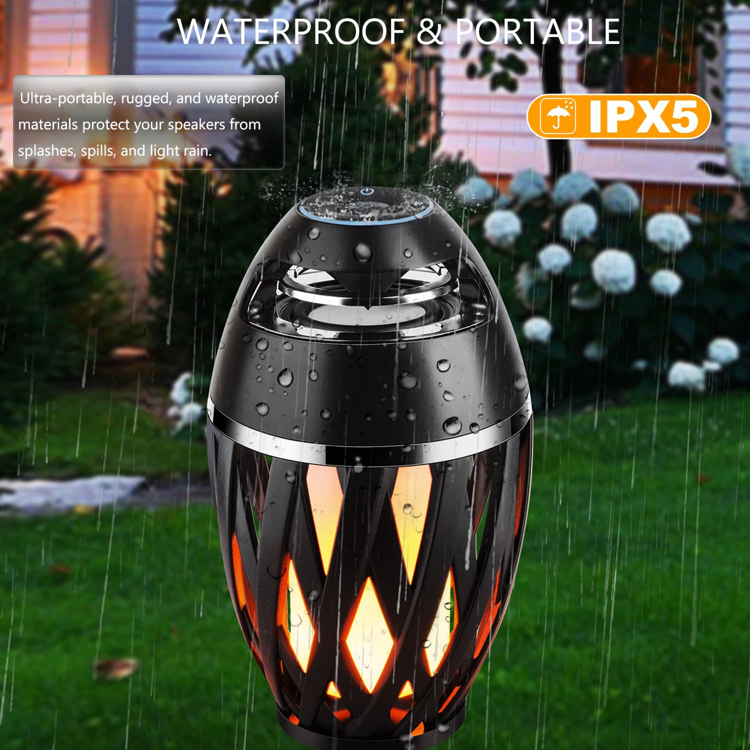 Tioneger Flame Outdoor Bluetooth Speakers, LED Table Lamp Speaker, Flame Light Speaker, Portable Wireless Waterproof Outdoor/Indoor LED Flickers Speaker with Handle, Gifts for Men (A1)