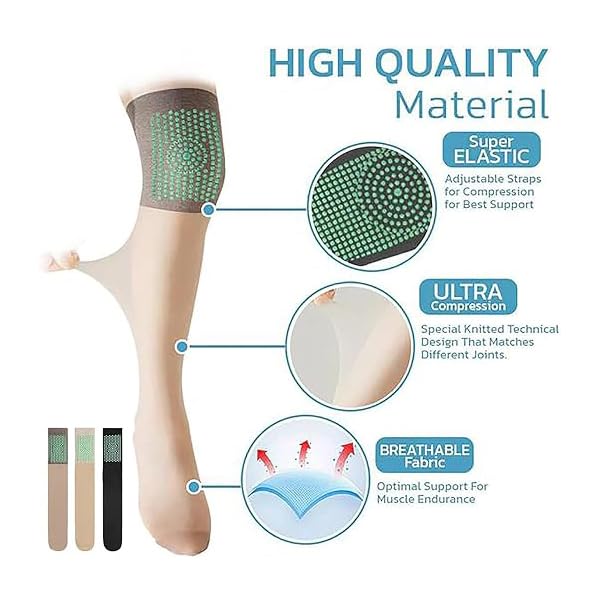 QKKO Tourmaline Acupressure Self-Heating Silk Stocks, Ionic Correction Lymphatic Detoxification Long Tube Silk Stockings, Mugwort Acupressure Shaping Stretch Socks (3Pairs Black)
