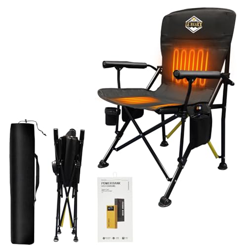 AFANSO Heated Camping Chair, Portable Heated Camp Chair with 20000mAh Battery Pack, Heavy Duty Heated Folding Chair with 3 Heating Levels for Outdoor, Lawn, Ice Fishing, Soccer, Football Chair