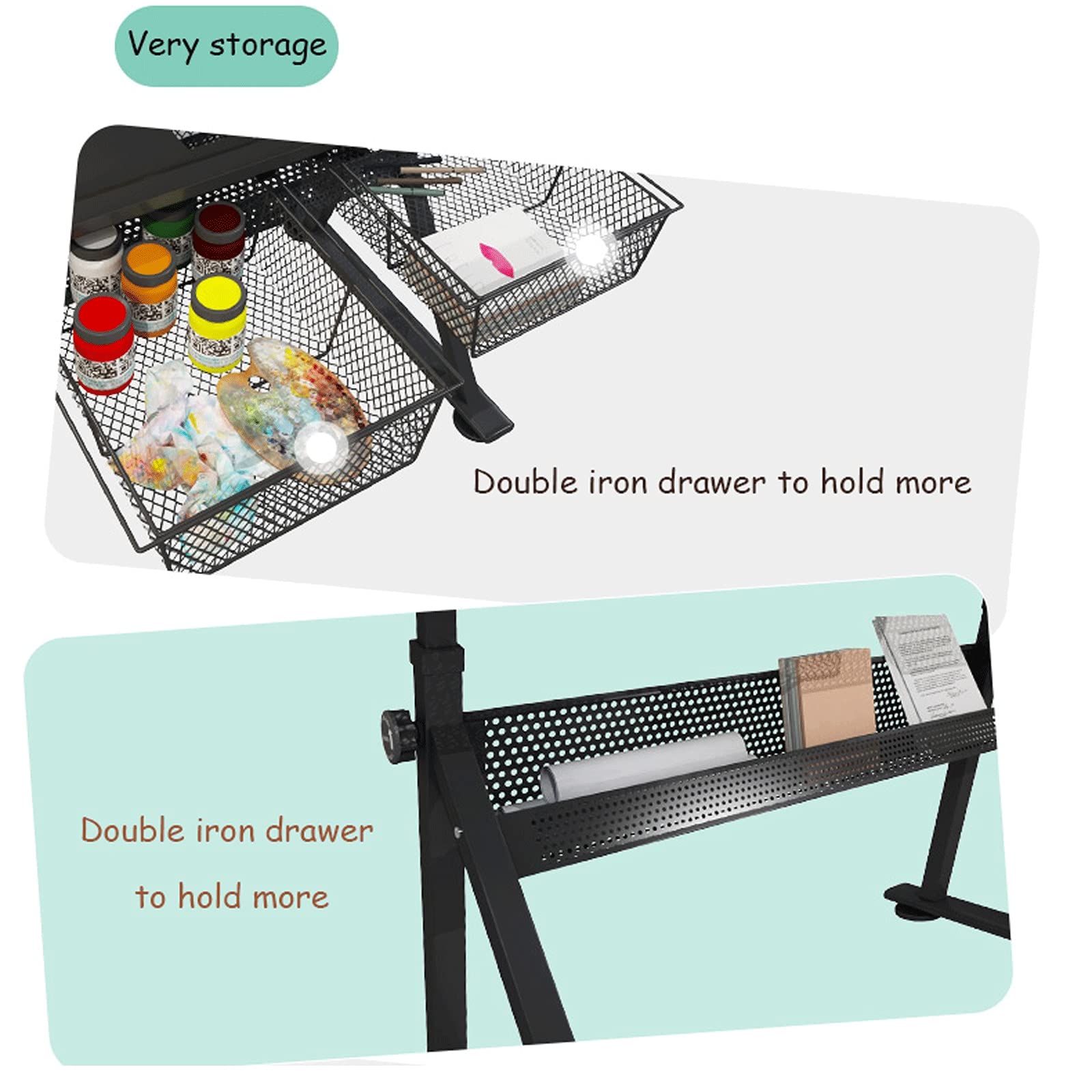 Adjustable Glass Drafting Table,Versatile Art Study Table,with Storage Drawers,Art Studio Design Sketching Painting Work Station