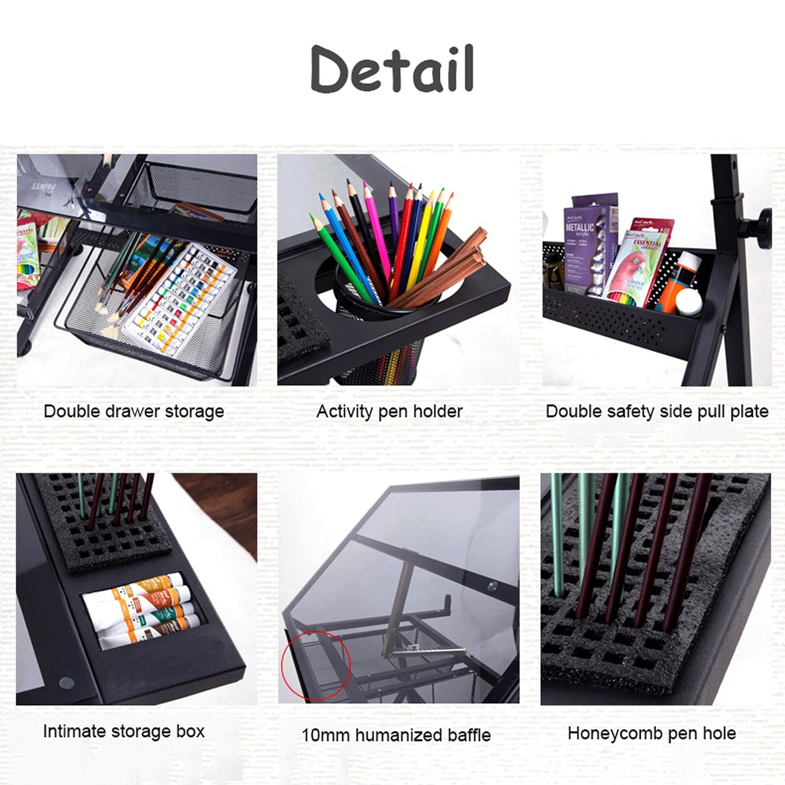 Adjustable Glass Drafting Table,Versatile Art Study Table,with Storage Drawers,Art Studio Design Sketching Painting Work Station