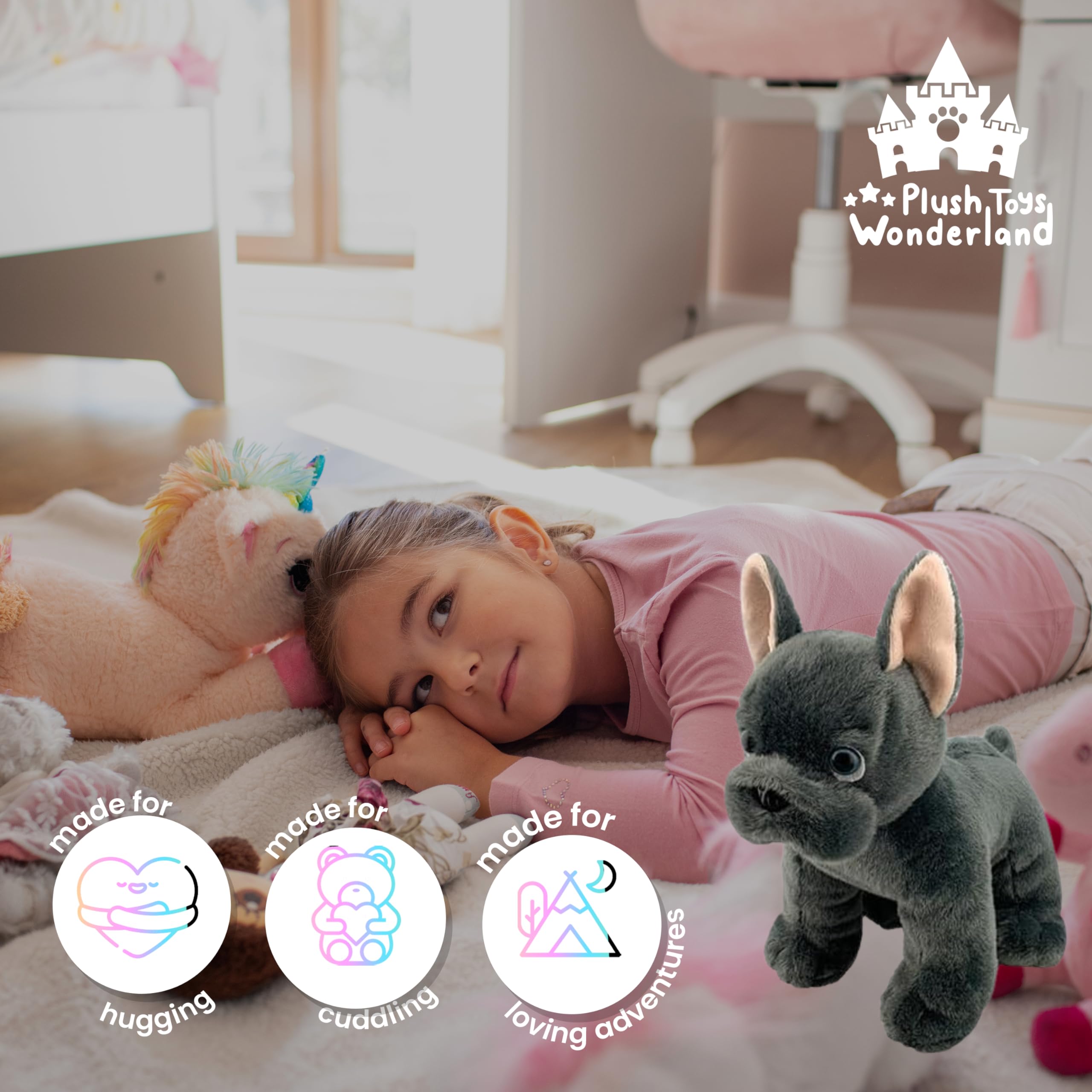 Freddie The Frenchie Plush Toy - 16-Inch Soft Stuffed Animal - Adorable Cuddle Buddy for Kids Aged 3 and Up - Ideal Gift for Dog Lovers and Imaginative Play