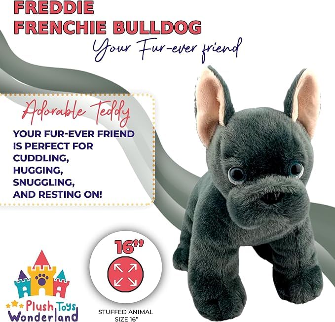 Freddie The Frenchie Plush Toy - 16-Inch Soft Stuffed Animal - Adorable Cuddle Buddy for Kids Aged 3 and Up - Ideal Gift for Dog Lovers and Imaginative Play