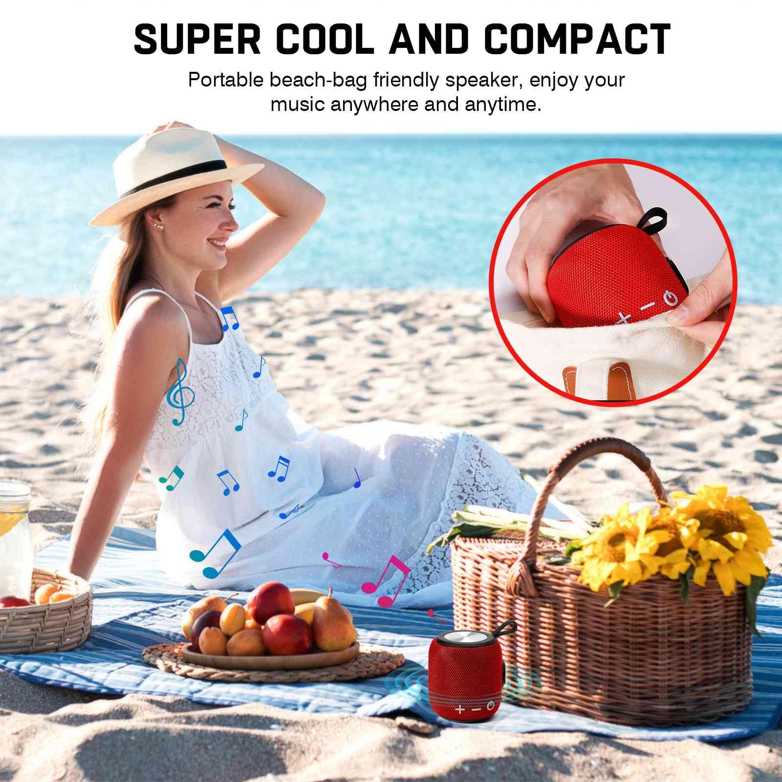 Bluetooth Speaker: Powerful Stereo Sound, IPX7 Waterproof, True Wireless Stereo Pairing, Portable Design, Latest Bluetooth V5.2 - Perfect for Redmi Note 8 2021, Beach, Outdoor, Home, Parties- Red