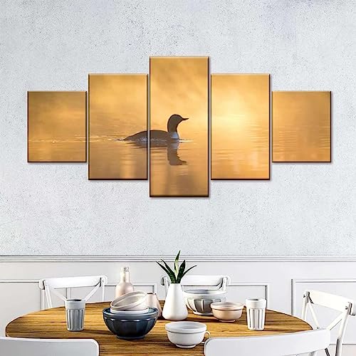Pictures For Living Room Wall Decoration 5 Pieces Loon In Misty Waters Framed Canvas Wall Art 5 Piece Decorative Paintings Prints And Posters Home Decor Gift(unframed)