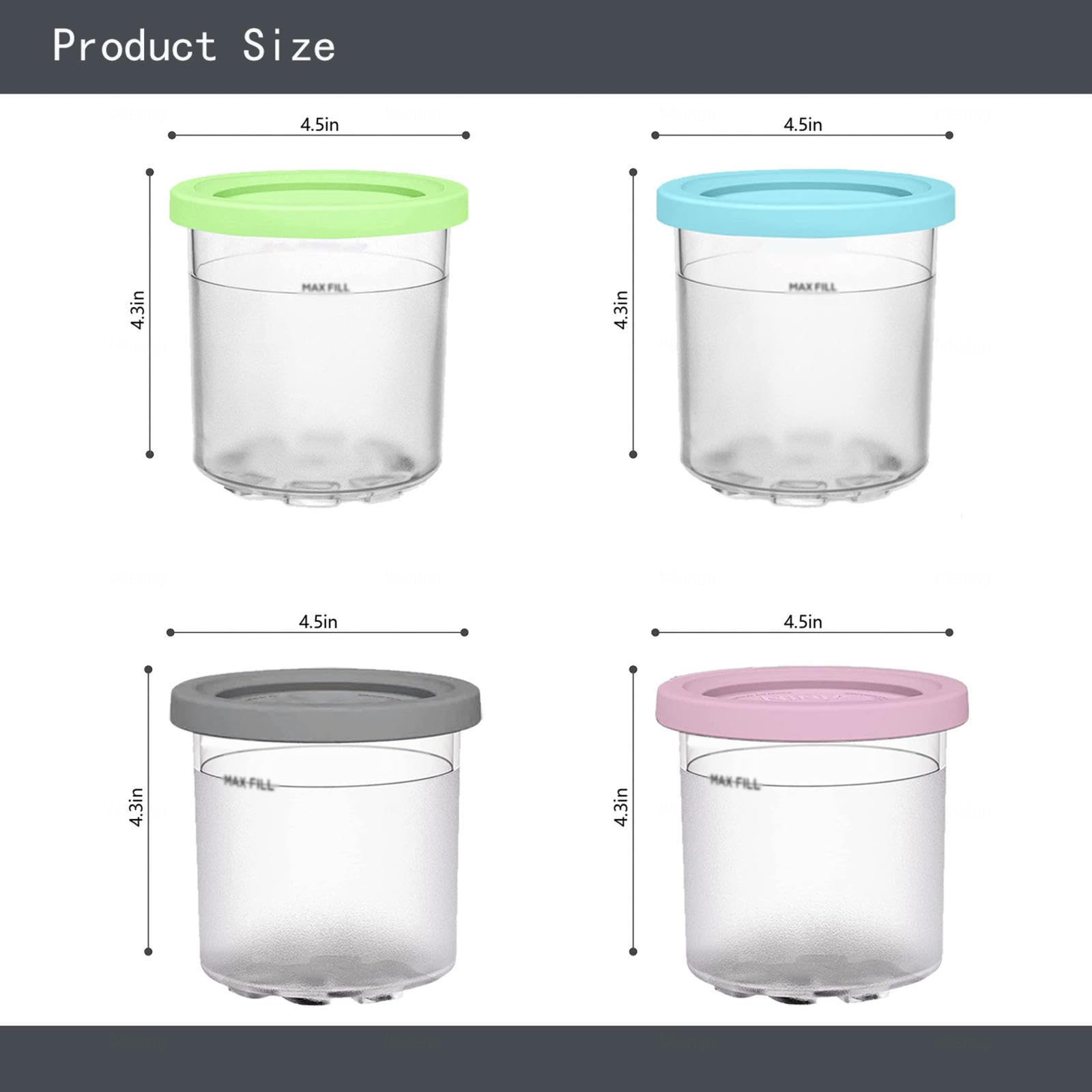 2/4/6PCS Creami Pints, for Ninja Ice Cream Maker Pints,16 OZ Ice Cream Container Dishwasher Safe,Leak Proof Compatible NC301 NC300 NC299AMZ Series Ice Cream Maker,Pink-4PCS