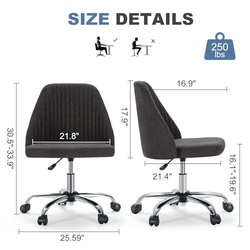 Office Chair, Desk Chair, Small Desk chairs with wheels Cute Vanity Swivel Chair with Back Mid Century Modern Armless Home Office Desk Chairs Task Chair for Bedrooms, Office, Dressing Room, Study