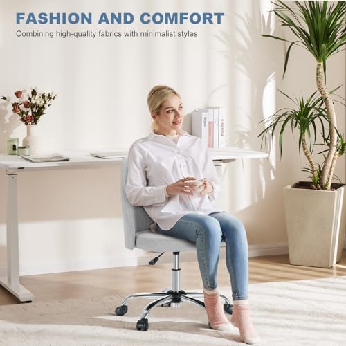 DUMOS Fashion Small Wheels Cute Vanity Swivel Back Mid Century Modern Armless Home Desk Task Chair for Bedrooms, Office, Dressing Room, Study, Grey