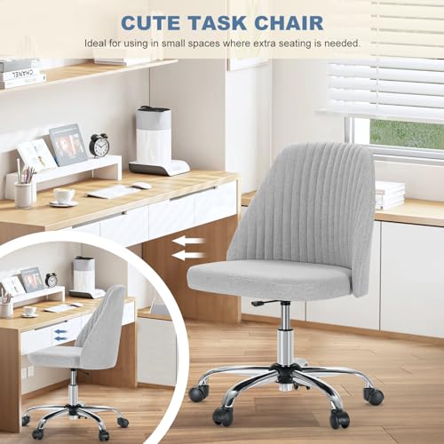 DUMOS Fashion Small Wheels Cute Vanity Swivel Back Mid Century Modern Armless Home Desk Task Chair for Bedrooms, Office, Dressing Room, Study, Grey