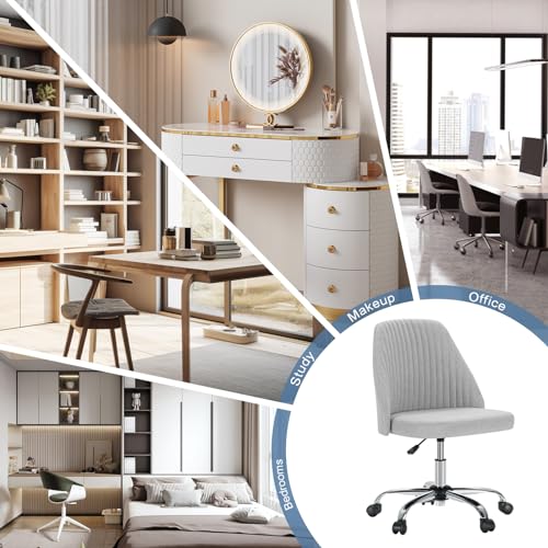 DUMOS Fashion Small Wheels Cute Vanity Swivel Back Mid Century Modern Armless Home Desk Task Chair for Bedrooms, Office, Dressing Room, Study, Grey