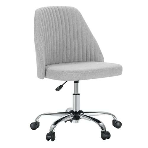 DUMOS Fashion Small Wheels Cute Vanity Swivel Back Mid Century Modern Armless Home Desk Task Chair for Bedrooms, Office, Dressing Room, Study, Grey