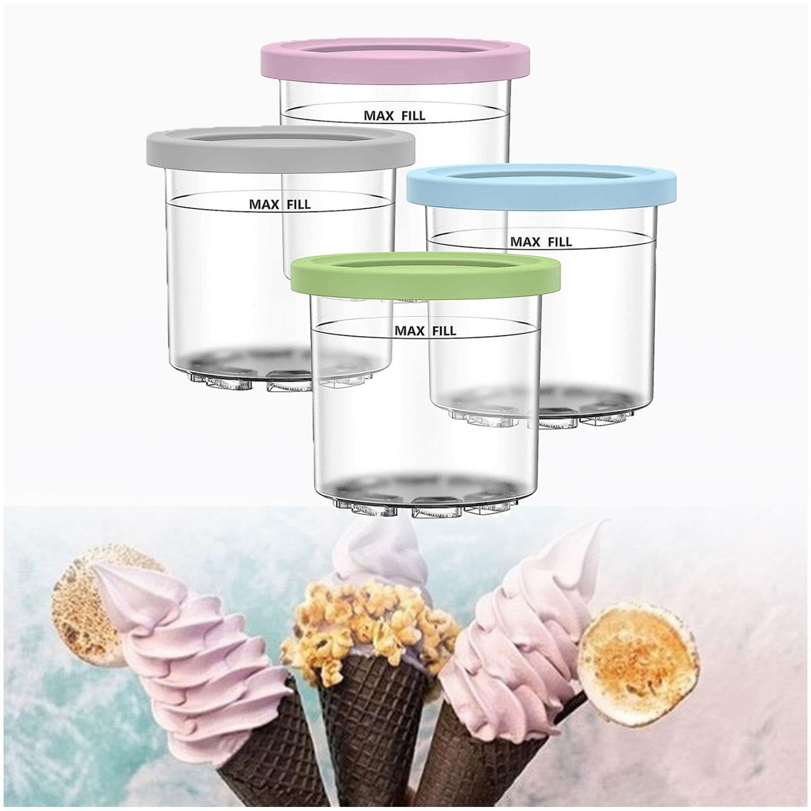 Creami Containers, for Ninja Ice Cream Maker Cups,16 OZ Pint Ice Cream Containers Safe and Leak Proof for NC301 NC300 NC299AM Series Ice Cream Maker