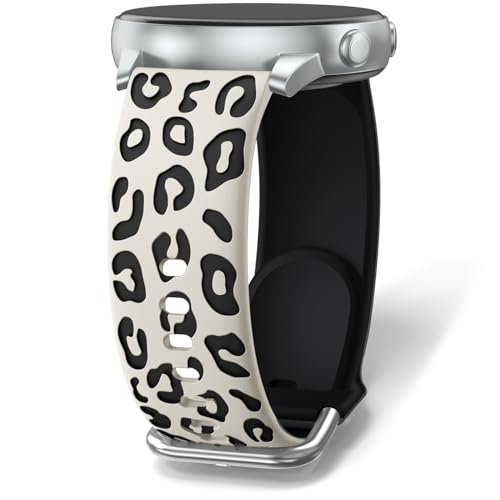 Upgraded Two-Tone Leopard Engraved Bands Compatible with Samsung Galaxy Watch 6/5/Watch 4 40mm 44mm for Women, Samsung Galaxy Watch 5 Pro 45mm/Galaxy Active 2/Galaxy Watch 3, 20mm Soft Silicone