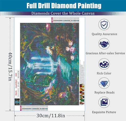AIBOERL Diamond Art Kits, Forest Waterfall DIY Full Round Drill Diamond Painting Kit for Adults Beginners, Landscape Full Drill Crystal Picture Gem Art for Home Wall Decor (15.8 * 11.8 inch)