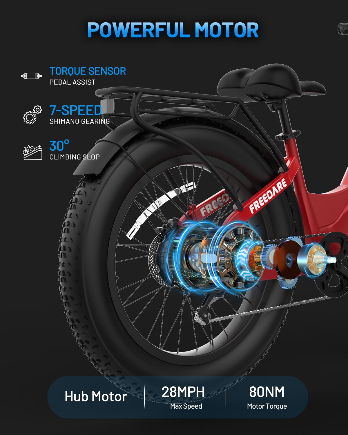 FD FREEDARE Eden Electric Bike Adults GPS Smart App Control 750W Motor 48V 20Ah Battery Fat Tire Ebike,Torque Sensor Electric Bicycle,90Miles Range,28MPH Max Speed UL Certificate