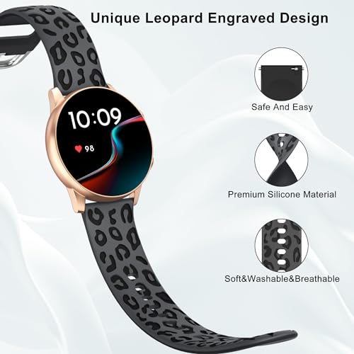 Upgraded Two-Tone Leopard Engraved Bands Compatible with Samsung Galaxy Watch 6/5/Watch 4 40mm 44mm for Women, Samsung Galaxy Watch 5 Pro 45mm/Galaxy Active 2/Galaxy Watch 3, 20mm Soft Silicone