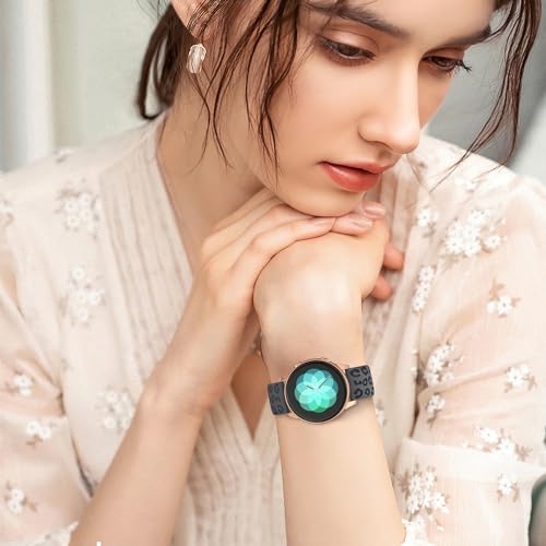 Upgraded Two-Tone Leopard Engraved Bands Compatible with Samsung Galaxy Watch 6/5/Watch 4 40mm 44mm for Women, Samsung Galaxy Watch 5 Pro 45mm/Galaxy Active 2/Galaxy Watch 3, 20mm Soft Silicone