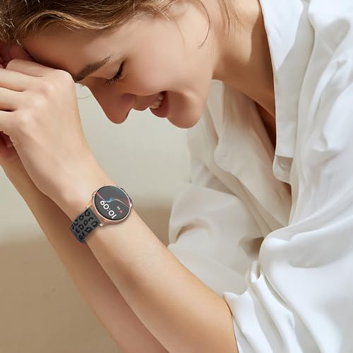 Upgraded Two-Tone Leopard Engraved Bands Compatible with Samsung Galaxy Watch 6/5/Watch 4 40mm 44mm for Women, Samsung Galaxy Watch 5 Pro 45mm/Galaxy Active 2/Galaxy Watch 3, 20mm Soft Silicone