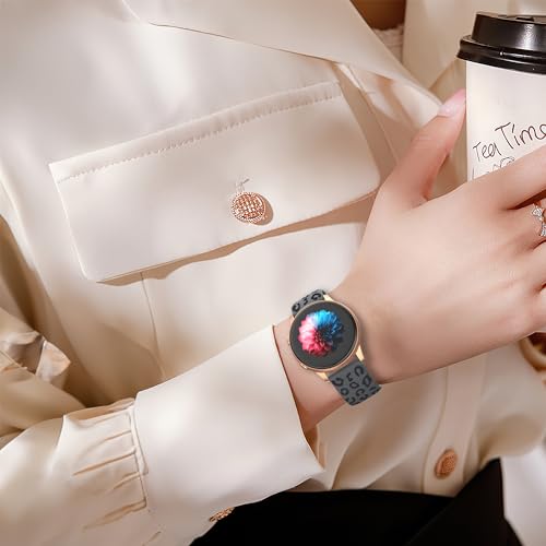 Upgraded Two-Tone Leopard Engraved Bands Compatible with Samsung Galaxy Watch 6/5/Watch 4 40mm 44mm for Women, Samsung Galaxy Watch 5 Pro 45mm/Galaxy Active 2/Galaxy Watch 3, 20mm Soft Silicone