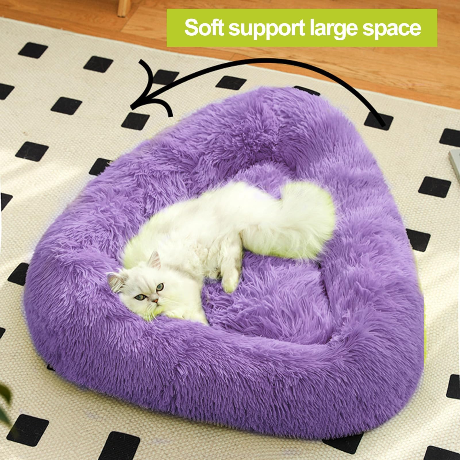 Cloud-Like Dog Bed Cozy Dog Bed Anti-Anxiety Deep Sleep Plush Warm Breathable Soft Touch Feel Trendy Design Pet Nest Increase Space Pet Bed Purple M