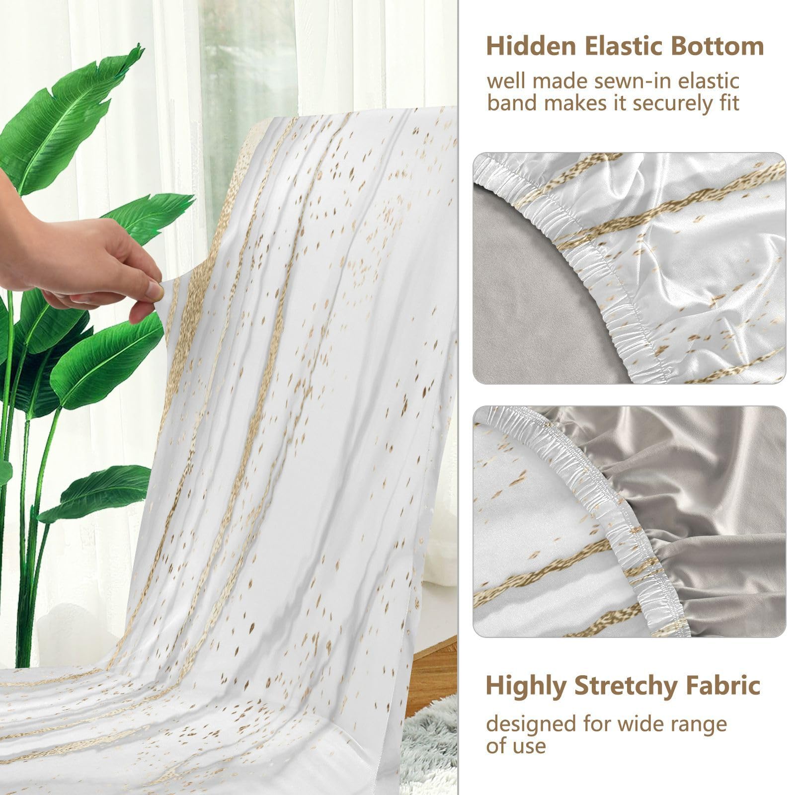 Kcldeci Dining Chair Covers, Gray Marble Canvas Gold Texture Kitchen Cover Parsons Slipcover Spandex Protectors for Room Kitchen Home Stretch Chairs Cover Set of 4