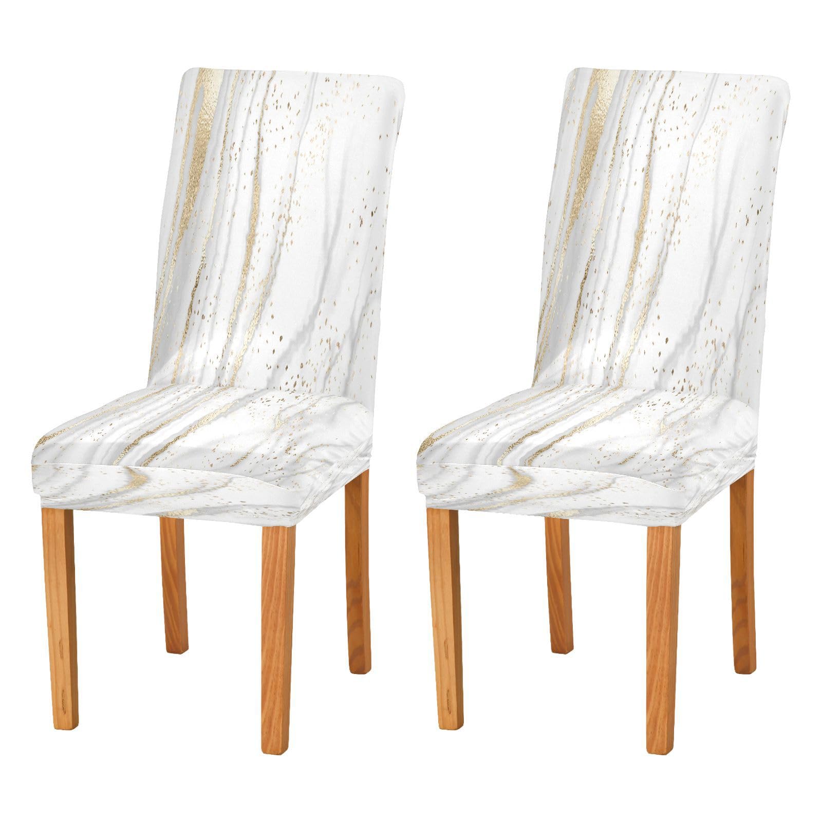 Kcldeci Dining Chair Covers, Gray Marble Canvas Gold Texture Kitchen Cover Parsons Slipcover Spandex Protectors for Room Kitchen Home Stretch Chairs Cover Set of 4