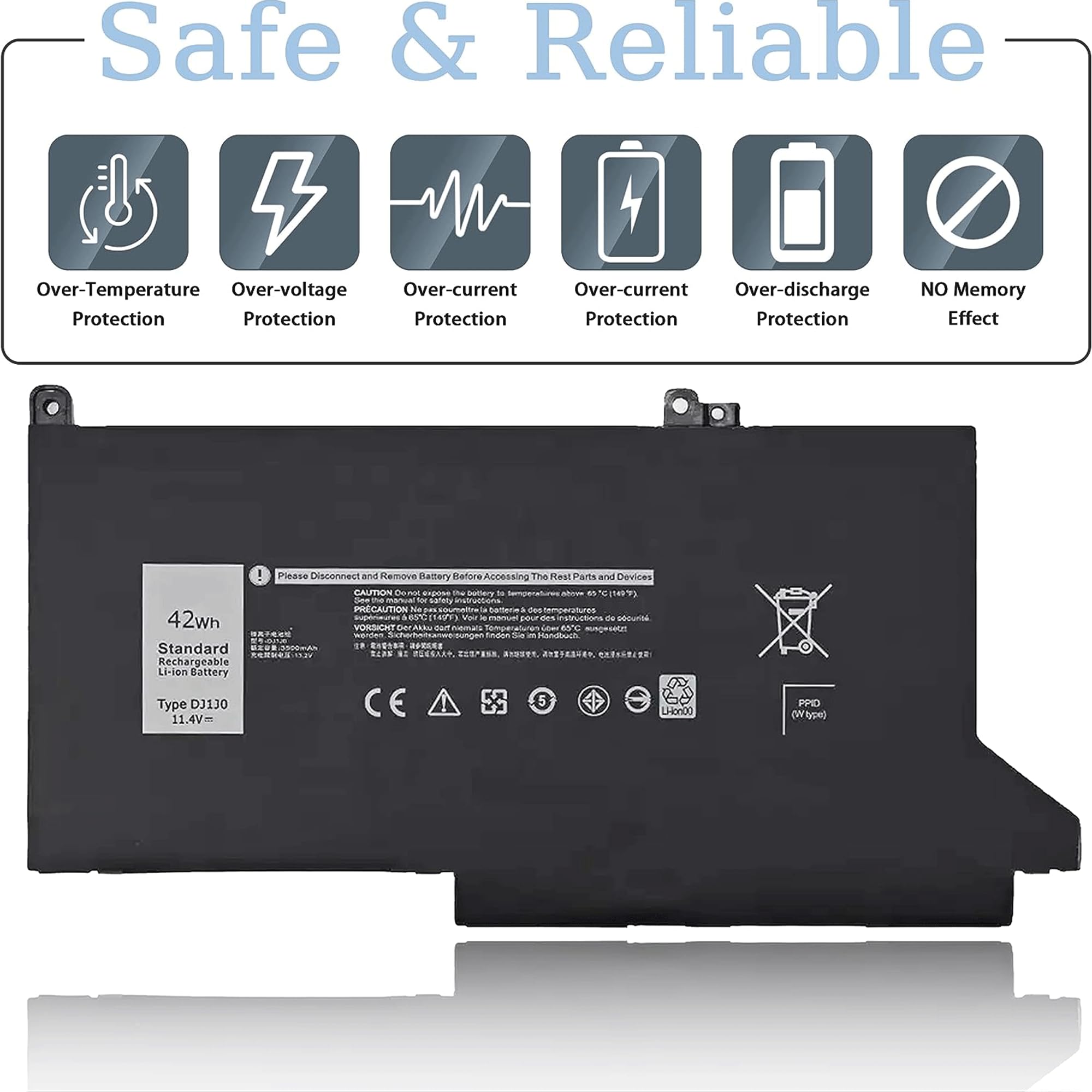 JGTM DJ1J0 42Wh Laptop Battery for Dell Latitude 7000 Series 12 13 14 7290 7280 7380 7390 7490 7480 E7280 E7290 E7380 E7390 E7480 DJ1JO C27RW PGFX4 ONFOH 451-BBZL Replacement Li-ion Battery 11.4V