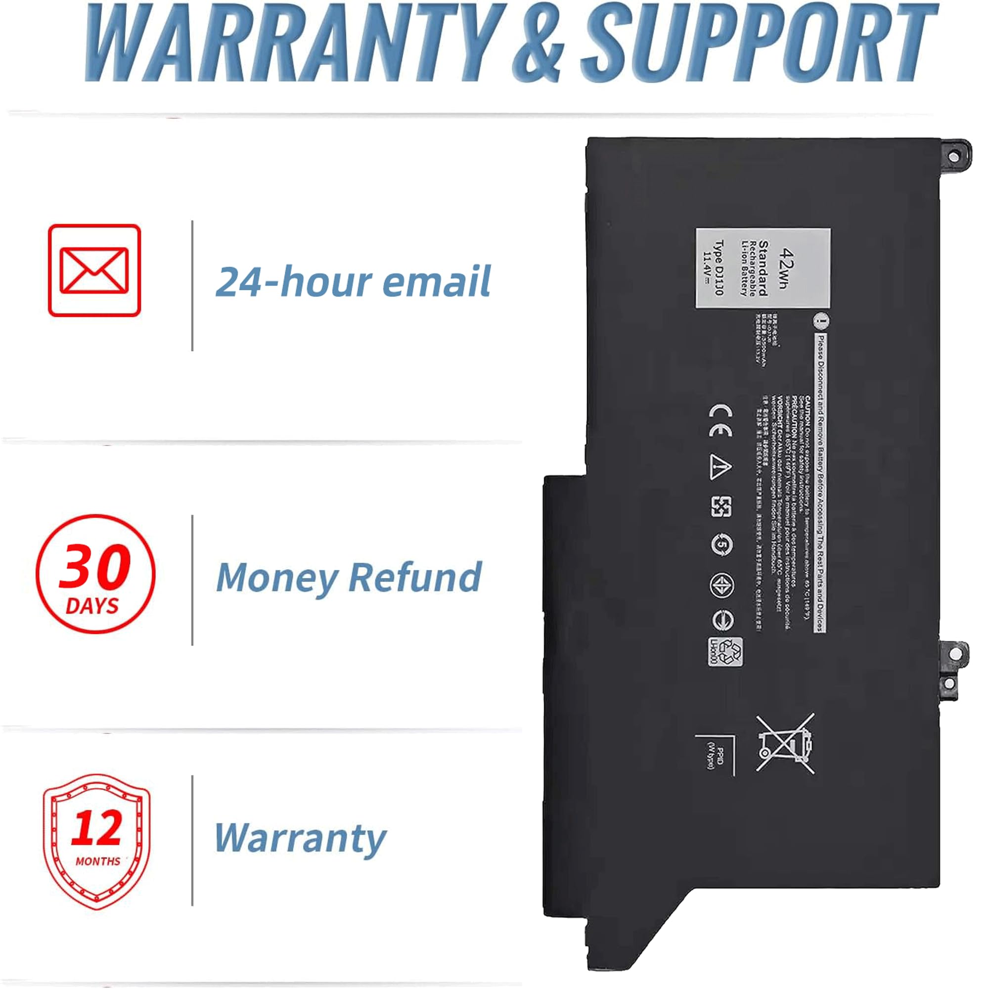 JGTM DJ1J0 42Wh Laptop Battery for Dell Latitude 7000 Series 12 13 14 7290 7280 7380 7390 7490 7480 E7280 E7290 E7380 E7390 E7480 DJ1JO C27RW PGFX4 ONFOH 451-BBZL Replacement Li-ion Battery 11.4V