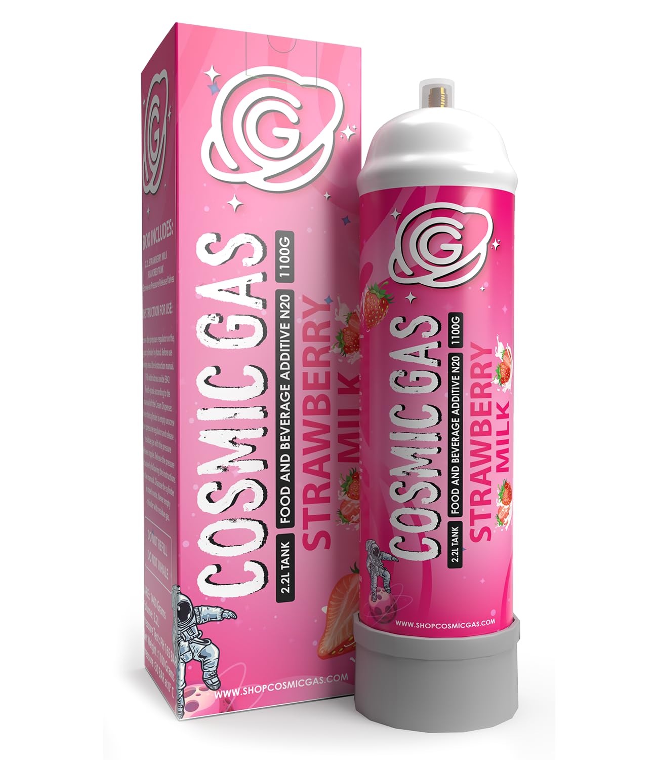 Cosmic Gas Strawberry Milk Flavor Whipped Cream Dispenser Cartridge Tank, Nitrous Oxide 2.2L 1100 Gram, Whipped Cream Tank, N2O Charger Tank, 1 Cylinder