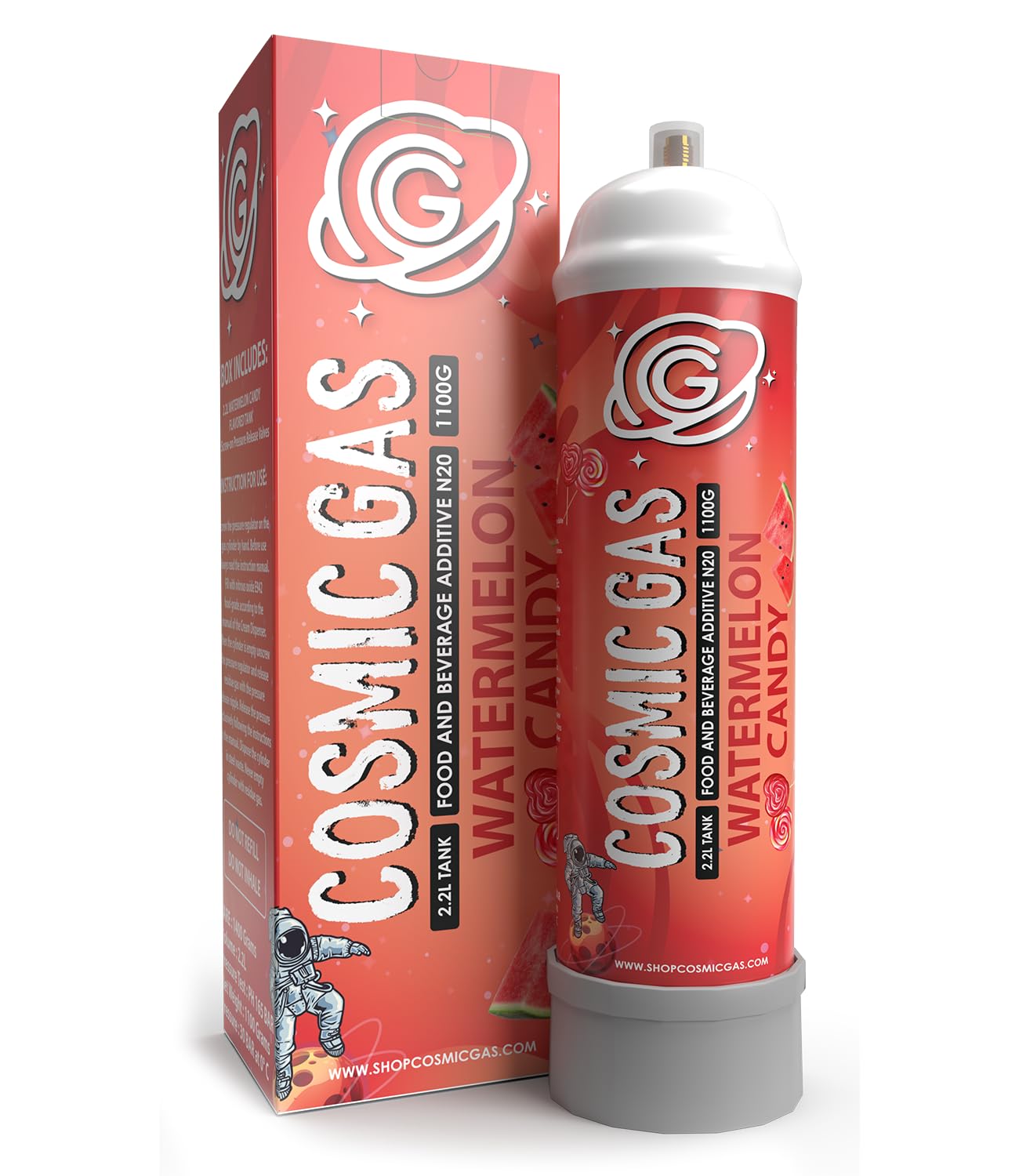 Cosmic Gas Watermelon Candy Flavor Whipped Cream Dispenser Cartridge Tank, Nitrous Oxide 2.2L 1100 Gram, Whipped Cream Tank, N2O Charger Tank, 1 Cylinder