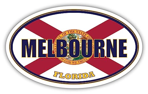 3 Pack 2x3 inches | Melbourne City Florida State Flag | FL Flag Brevard County Oval State Colors Construction Toolbox, Hardhat, Lunchbox, Helmet, Mechanic, Luggage