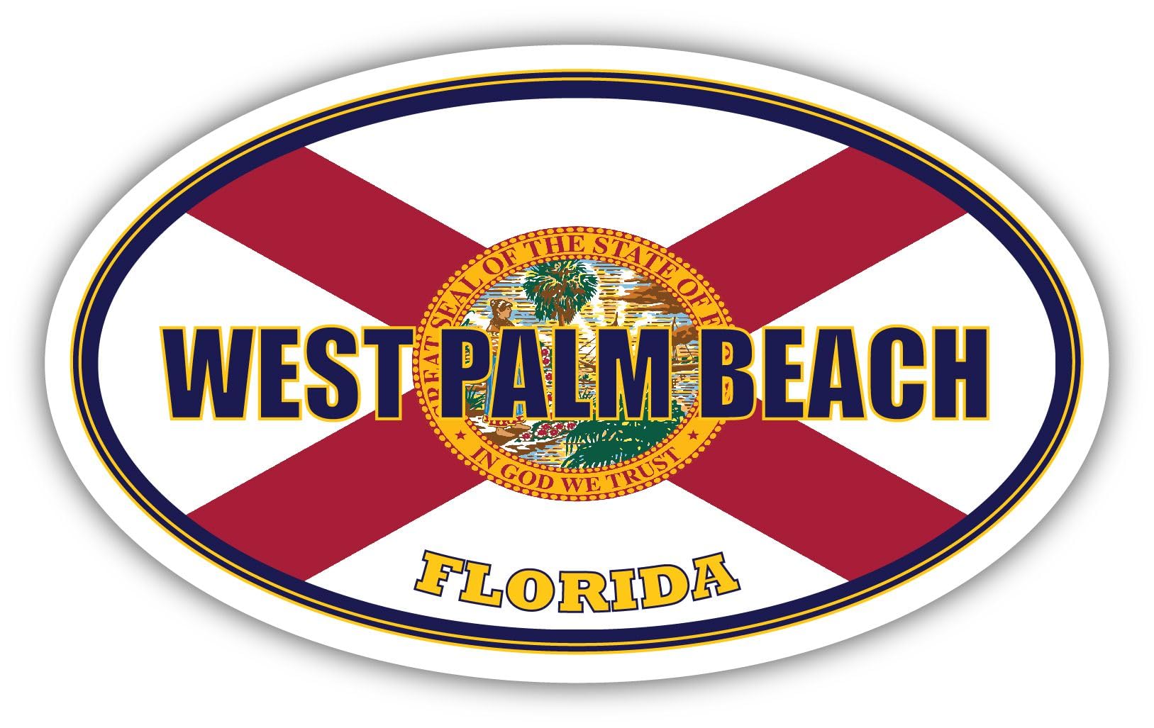 3 Pack 2x3 inches | West Palm Beach City Florida State Flag | FL Flag Palm Beach County Oval State Colors Construction Toolbox, Hardhat, Lunchbox, Helmet, Mechanic, Luggage