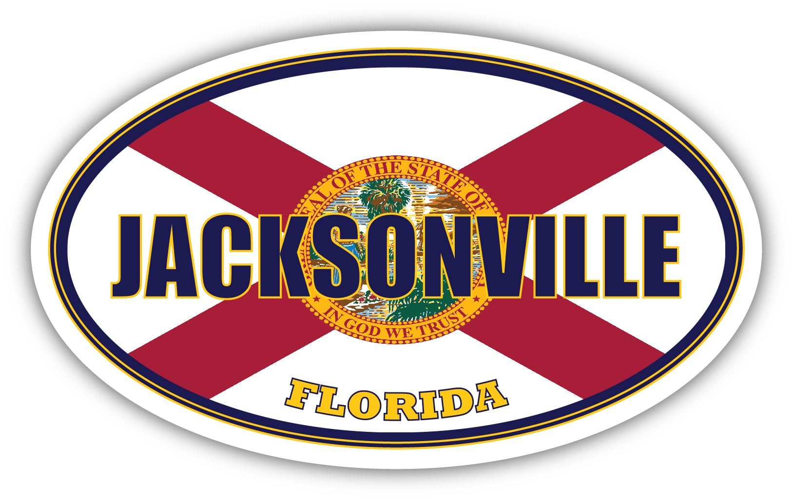 3 Pack 2x3 inches | Jacksonville City Florida State Flag | FL Flag Duval County Oval State Colors Construction Toolbox, Hardhat, Lunchbox, Helmet, Mechanic, Luggage