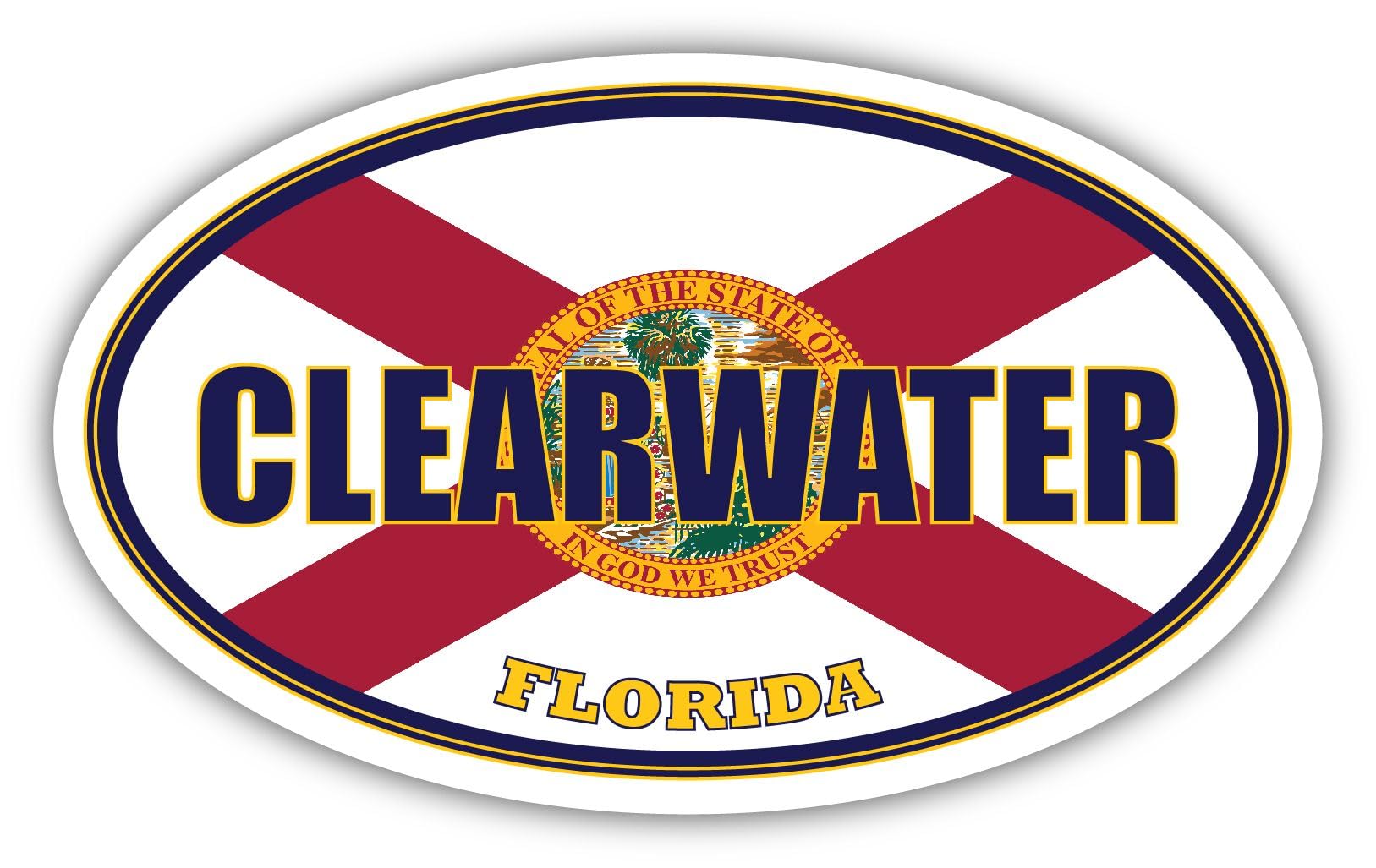 3 Pack 2x3 inches | Clearwater City Florida State Flag | FL Flag Pinellas County Oval State Colors Construction Toolbox, Hardhat, Lunchbox, Helmet, Mechanic, Luggage