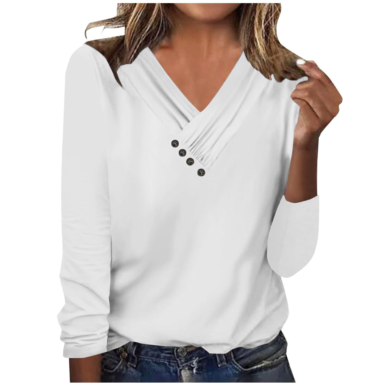 ZDRZK Cute Long Sleeve Tops for Women Dressy Casual Boho Floral Print Crew Neck Petite Shirts Fall Fashion Blouse 2023 Dressy Blouses for Women White S