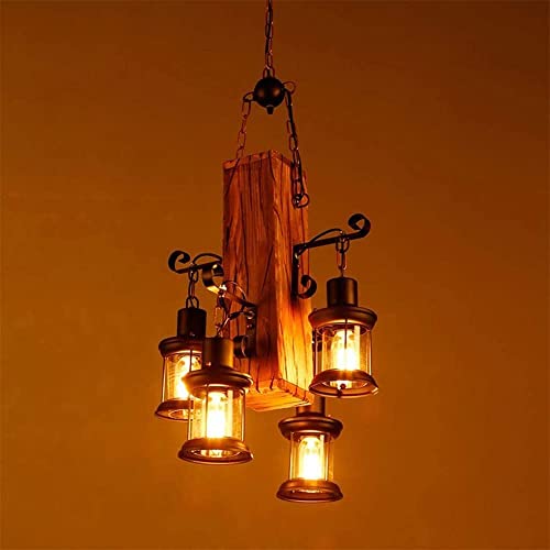RAUGAJ Lámpara de Araña de 4 Luces Lámpara Colgante de Metal de Personalidad Retro E27 Lámpara Colgante de Barra de Loft Industrial, Altura Lámpara Colgante Vintage Ajustable para la Sala de Estar Caf