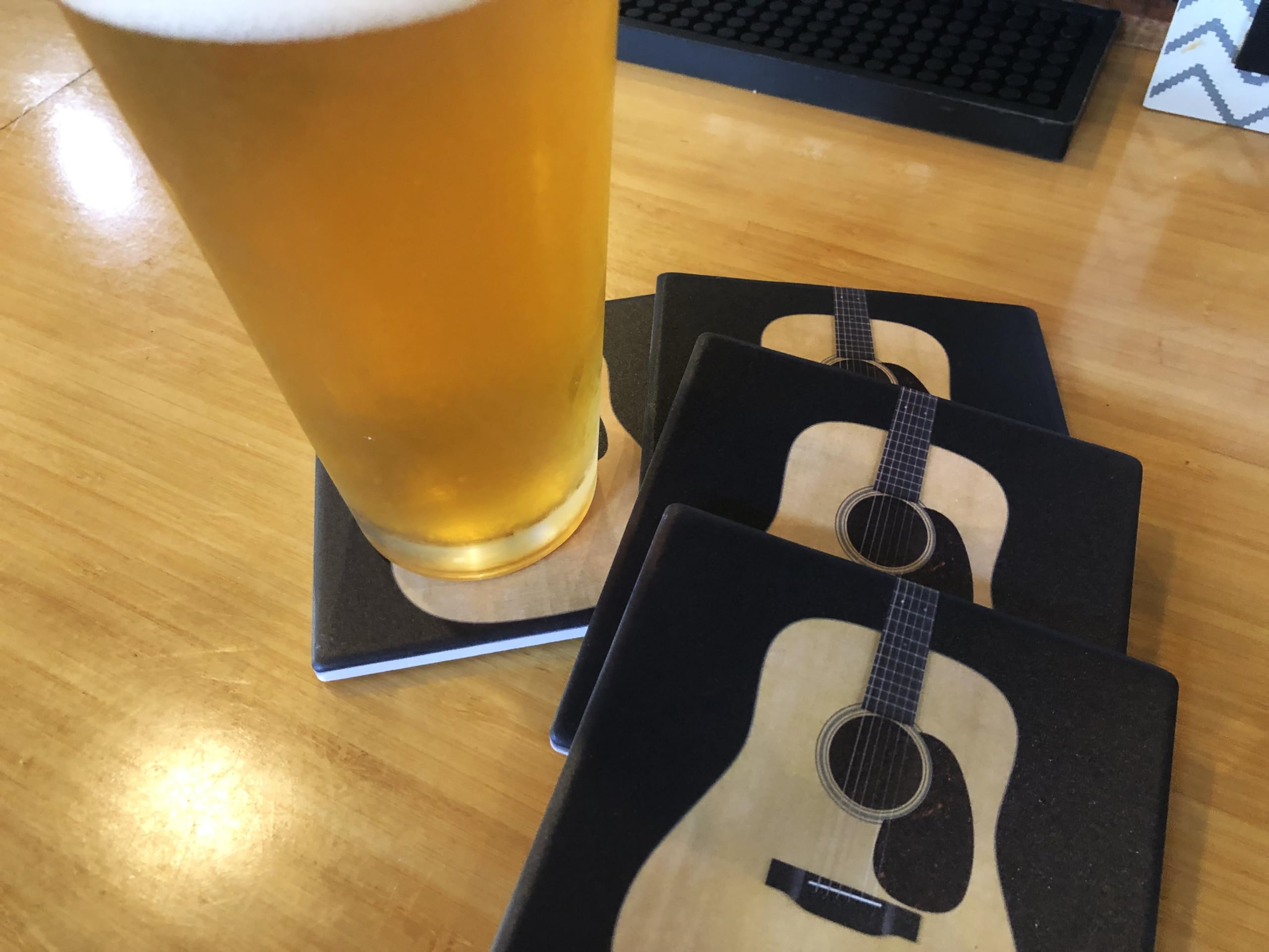 Guitar Ink β Dreadnought Acoustic Guitar Ceramic Drink Coaster Set 4 Pack - Square 4 1/4" Ceramic with Cork Bottom Gift