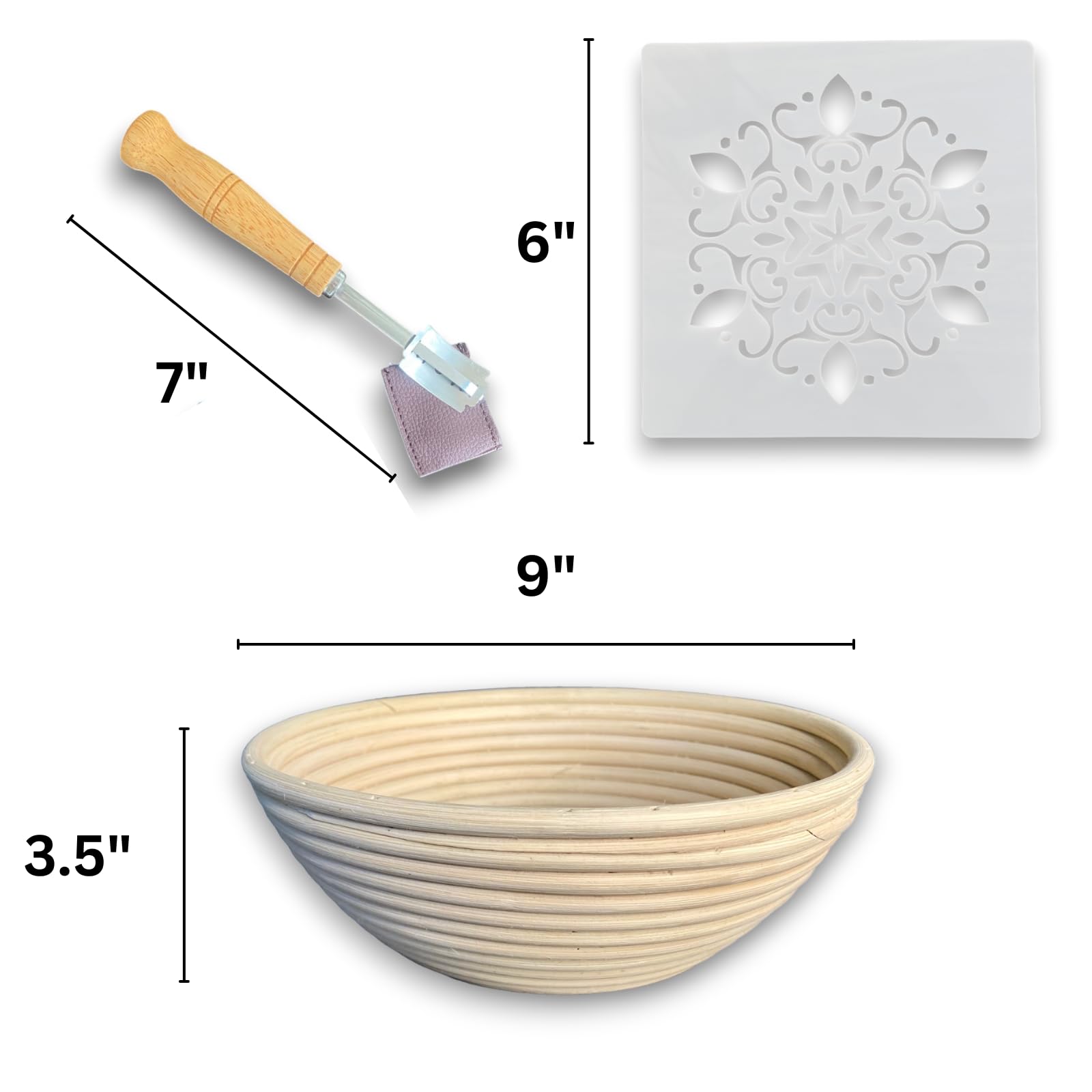 Banneton Bread Proofing Basket Set with Bread Stencils - Sourdough Proofing Baskets for Bread Baking Kit - Sourdough Bread Baking Supplies - Sourdough Proofing Basket Bread Making Kit with Accessories