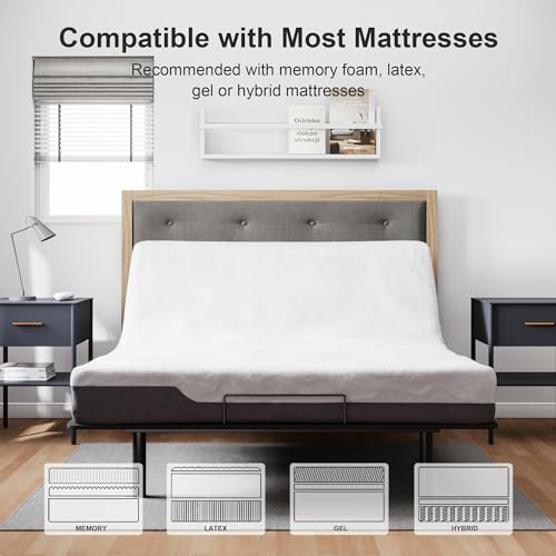 GOLDORO Queen Size Adjustable Bed Frame, Electric Bed Base, Wireless Remote Control, Whisper Quiet Durable Motor, Independent Head and Foot Incline, Adjustable Leg Heights