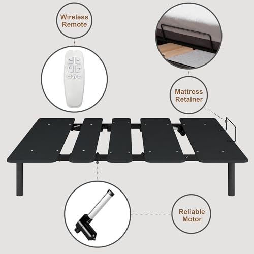 GOLDORO Queen Size Adjustable Bed Frame, Electric Bed Base, Wireless Remote Control, Whisper Quiet Durable Motor, Independent Head and Foot Incline, Adjustable Leg Heights