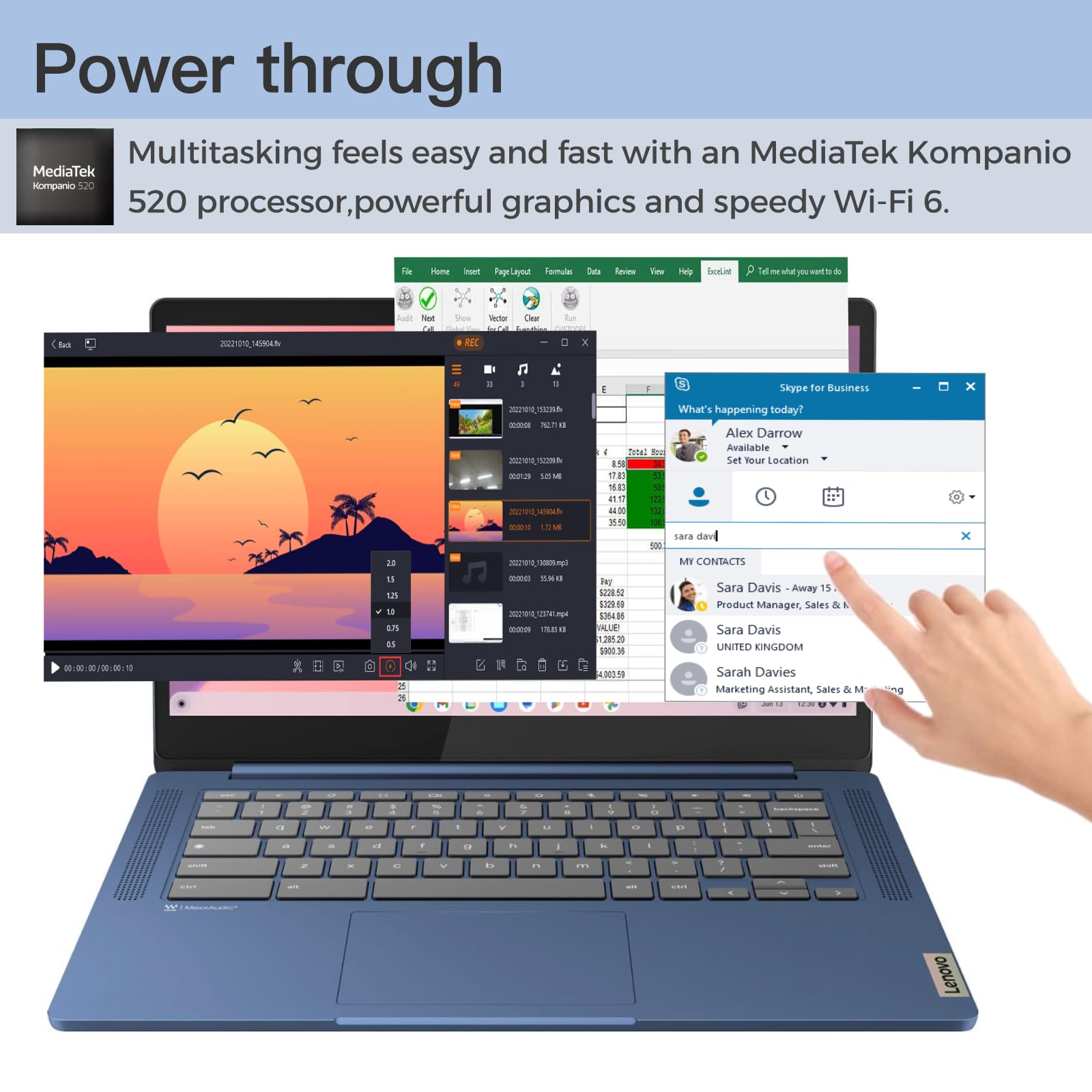 Lenovo Slim 3 Chromebook Laptop for Business Student, 14'' FHD IPS Touchscreen, 8-Core MediaTek Kompanio 520 Processor, 4GB RAM, 64GB eMMC, Wi-Fi 6, Bluetooth, Chrome OS, Abyss Blue
